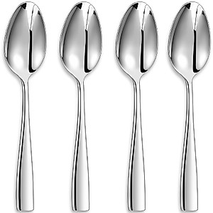 KEAWELL Premium Louis Serving Spoons, 18/10 Stainless Steel, Fine Spoon Set with Squared Edge, Dishwasher Safe, Silver Serving utensils (Serving Spoons, Set of 4)