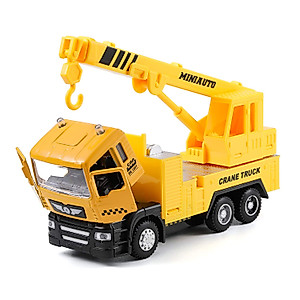 Toy Crane Truck Diecast Metal Cars Construction Truck wiht Light and Sound Pull Back Vehicles Toy Trucks for Boys Age3,4,5,6 (1PC) (Crane Truck)