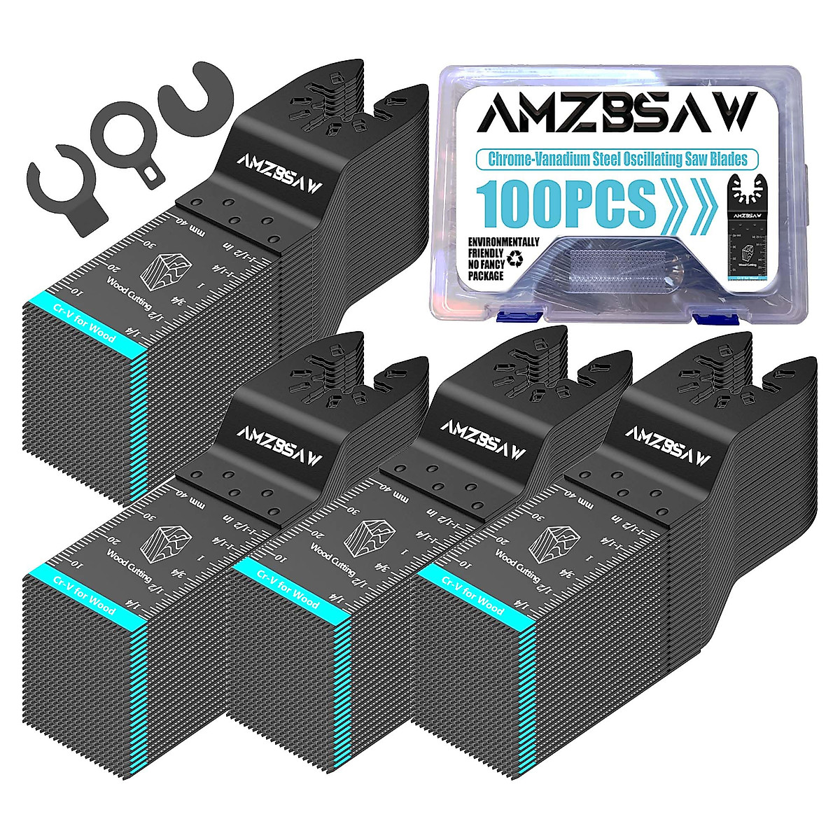 AMZBSAW 100PCS Oscillating Saw Blades, Quick Release Multi Tool Blades Kits for Wood Plastic Soft Metal, Professional Oscillating Tool Blade Fit Dewalt Bosch Milwaukee Ryobi