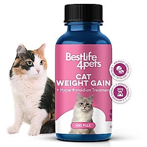Cat Weight Gain & Hyperthyroidism Treatment - Safe and Effective Cat Appetite Stimulant, Thyroid and Metabolic Support, and Cat Weight Management Remedy - 400 All-Natural Odorless, Tasteless Pills