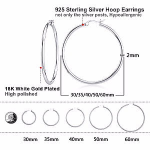 JIAYIQI Sterling Silver Hoop Earrings for Women 18K White gold plated Hypoallergenic Big Sliver Hoop Earrings for Women Diameter 40mm