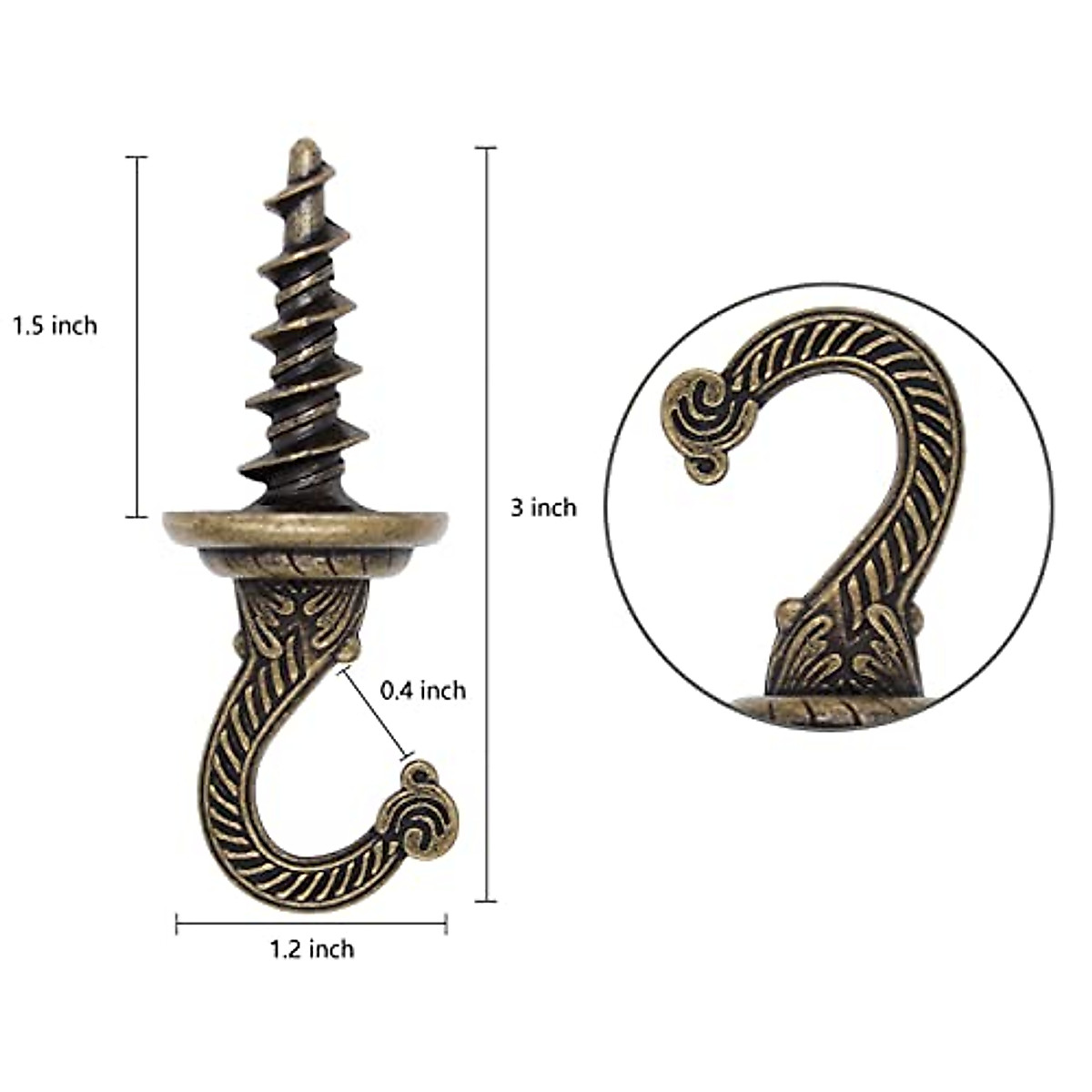 4 Pieces Swag Ceiling Hooks Heavy Duty Swag Hook Driller Hook Indoor Outdoor for Hanging Plants Chandelier etc. (Antique Brass)