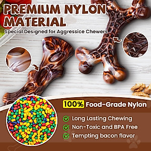 WAGS PET 4 Pack Dog Chew Toys for Aggressive Chewers, Indestructible Dog Toys for Medium Large Breed, Real Bacon Flavor, Tough and Durable Nylon Toy for Better Dental Care