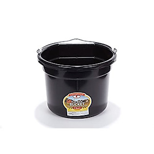 Little Giant Plastic Animal Feed Bucket (Black) Flat Back Plastic Feed Bucket with Metal Handle (8 Quarts / 2 Gallons) (Item No. P8FBBLACK)