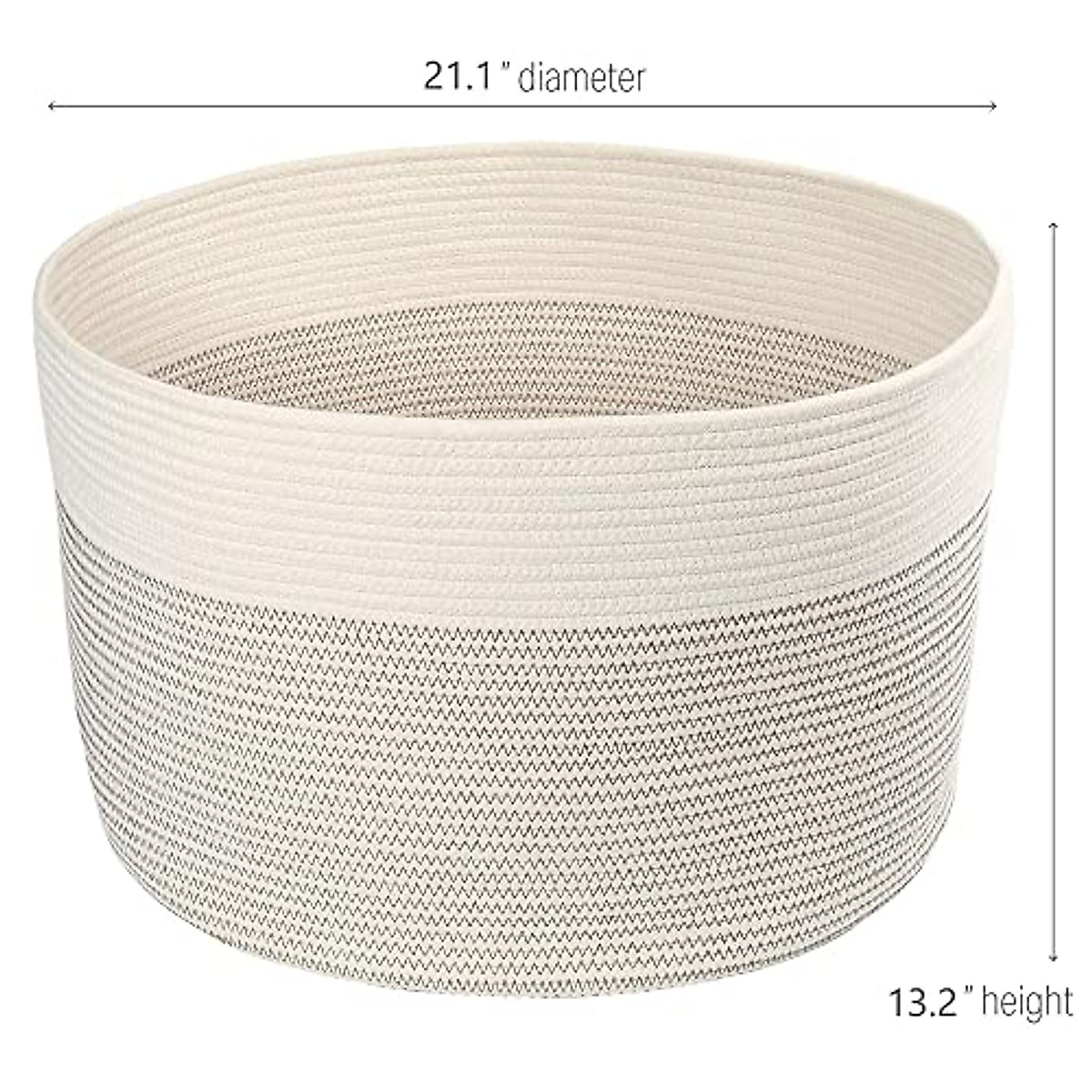 LotFancy XXXL Cotton Rope Storage Basket with Handles, 21 X 21 X 13’’ Large Woven Toy Basket for Baby Living Room, Bathroom, Laundry, Bedroom, Nursery, Blanket Holder