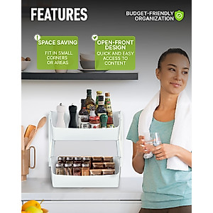 Skywin 3-Tier Plastic Stackable Storage Bins 11.4" x 11" x 19.7" with Brackets for Extra Protection - For Pantry Storage, Kitchen Storage, and Bathroom Storage (White)