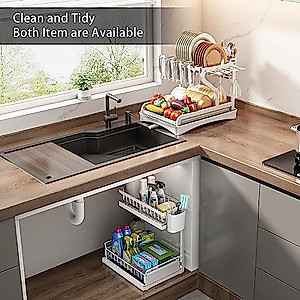 CICUFY Metal Under Sink Organizer,2-Tier Double Sliding Under Sink Storage for kitchen & Bathroom Cabinet-White