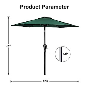 YSSOA 7.5' Patio Outdoor Table Market Yard Umbrella with 6 Sturdy Ribs, 7.5ft, Green