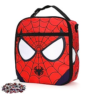 Yeeqoux Spider Lunch Bag with Stickers - 10 Inch Cartoon Superhero Insulated Lunchbox Stickers Large Capacity Waterproof Reusable Lunch Bag Back to School Birthday Gifts for Kids Boys Girls Adults
