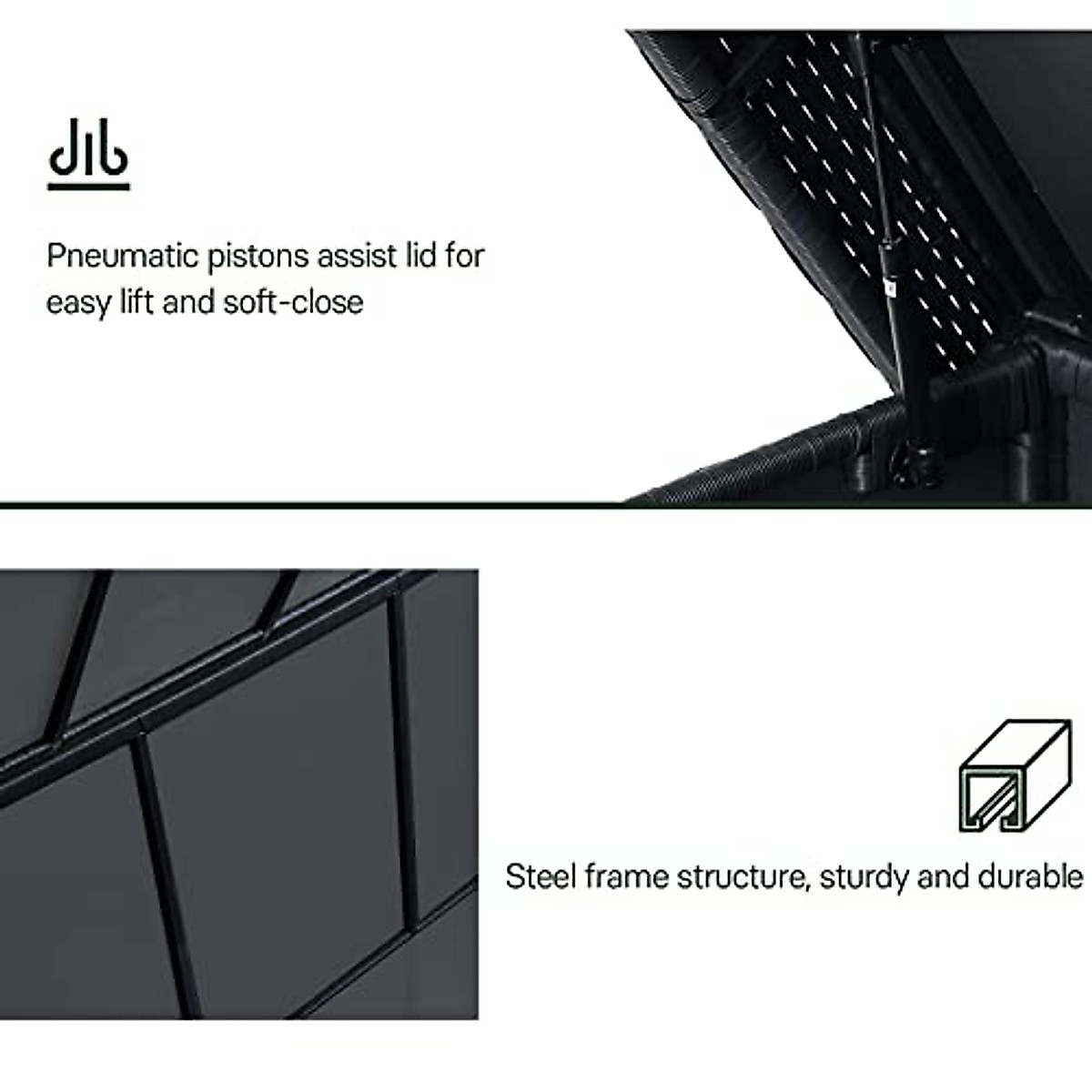 Grand patio Outdoor 170 Gallon Deck Box Outdoor Large Wicker Storage Box with Widened Lid for Patio Furniture Cushions Toys Garden Tools Pool Accessories, Black