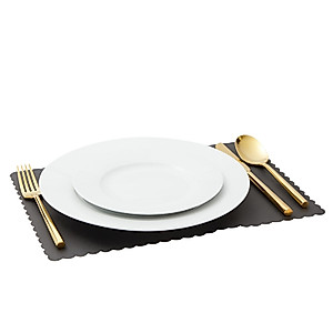 100-Pack Paper Placemats - Black Bulk Disposable Placemats, Colored Tabletop Mats with Wavy Scalloped Edge, Birthday Party Supplies, Graduation, Black Party Decoration, 14 x 10 Inches