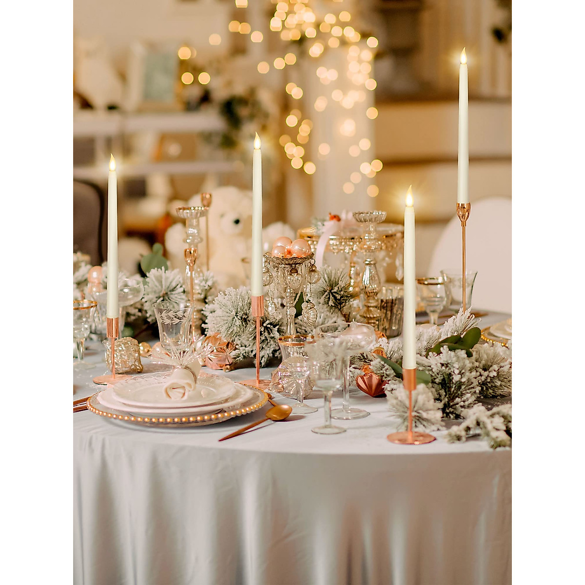 36 Pieces Flameless Taper Candles 11 Inch Flickering Candle Lights Faux LED Candles Battery Operated Candles Electric Fake Candles for Christmas Halloween Birthday Wedding Party Supplies (Ivory)