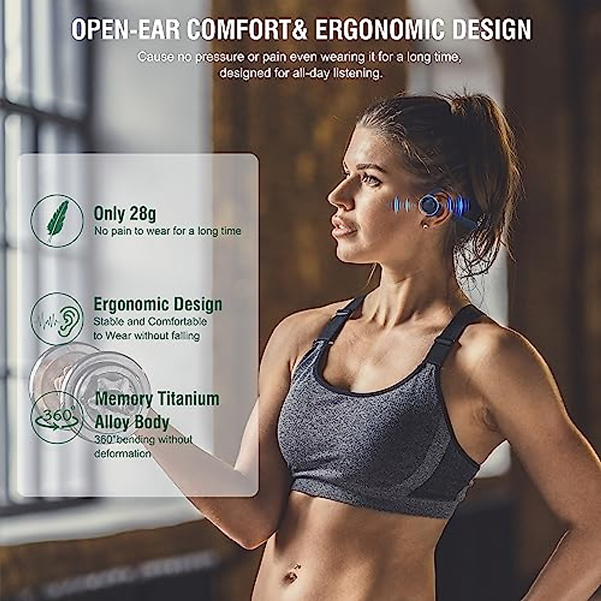 DOVIICO Open Ear Air Conduction Headphones Wireless Bluetooth 5.3 Out of Ear Headphones with Built-in Mic, Enhanced Bass, 10 Hours Play Time, Dual Stereo Drivers Music Sports Earphones(Blue)