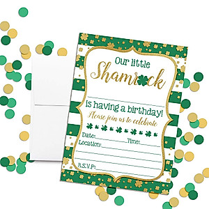 Our Little Shamrock St. Patrick’s Day Birthday Party Invitations, 20 5x7 Fill In Cards with Twenty White Envelopes by AmandaCreation