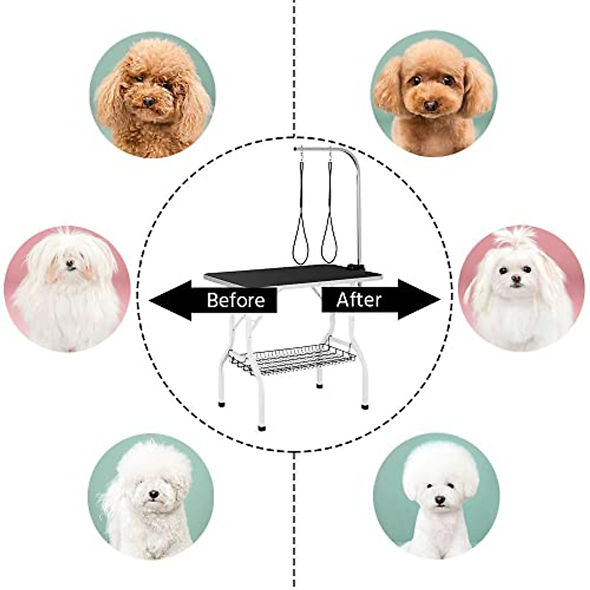 Yaheetech 36'' Dog Grooming Table, Pet Foldable Grooming Table w/Double Loops/Mesh Tray/ Adjustable Arm, Black