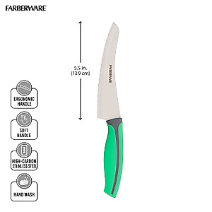 Farberware Soft Grip Serrated Utility Knife, 5.5-Inch, Green
