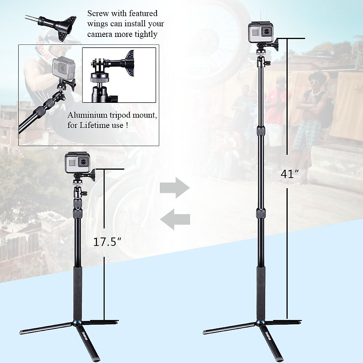 Smatree Selfie Stick Telescoping Compatible for G*Pro 13/12/ 11/10/Max/9/8/7/6/5/4/3+/3/Session/G*pro(2018)/Ricoh Theta S/V/Samsung Gear360/YI 4K/DJI OSMO Action 4/3/2 Camera