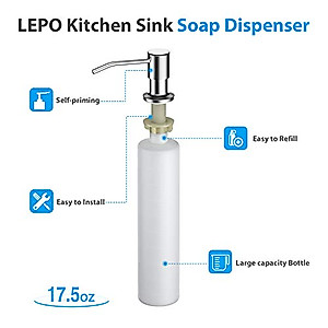 Built in Sink Soap Dispenser or Lotion Dispenser for Kitchen Sink Brushed Nickel Kitchen Sink Soap Dispenser Bar Sink Soap Dispenser with 17OZ Bottle