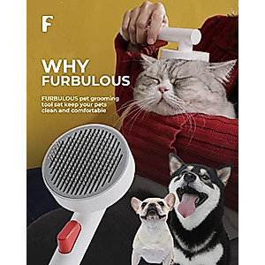 FURBULOUS cat Grooming Slicker Brush for Kitten Rabbit Massage Removes Mats, Tangles and Loose Fur. Cat Brush for Long or Short Haired Cats, Cat Brushes for Indoor Cats