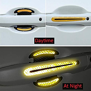 WindCar Car Door Handle Reflective Stickers Universal Auto Door Handle Scratch Cover Guard Protective Film Pad with Safety Reflective Strips 8 Pack (Yellow)