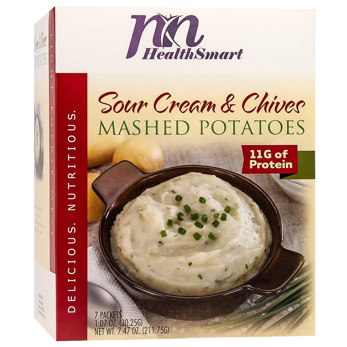 HealthSmart High Protein Instant Creamy Sour Cream & Chive Mashed Potatoes | Low Carb, Low Fat, Low Calorie Mashed Potatoes - Gluten-Free, Quick & Easy Meal | Portion Controlled Servings, 7 Count Box