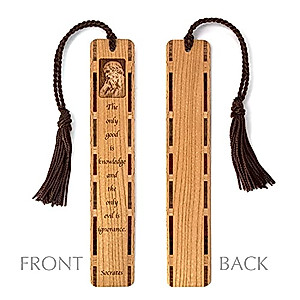 Socrates Portrait with Knowledge Quote Engraved Wooden Bookmark with Tassel - Also Available Personalized - Made in The USA