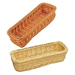VOSAREA Wicker Storage Basket Plastic Long Narrow Rectangular Woven Shelf Basket Cutlery Spices Jar Toilet Paper Towel Basket Wicker Cube Storage Bins Boho Cutlery Tray
