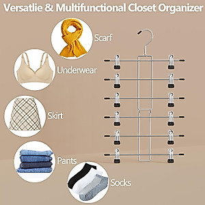Hangers，Pants & Skirt Hangers Space Saving Hanging Closet Organizer and Storage，Clothes Hangers with 360° Swivel Hook，Upgrade Skirt Hangers with Clips-2Pack Closet Storage-Pant Hangers