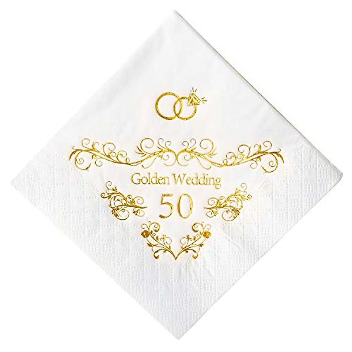 Crisky 50th Wedding Anniversaray Napkins Golden Cocktail Beverage Napkins, 50th Wedding Anniversary Decorations for Candy Cake Table, 50 Pcs, 3-ply