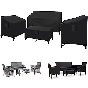 Kovshuiwe Patio Furniture Covers,4-Piece Outdoor Veranda Patio Garden Furniture Covers Set Waterproof - Upgraded 420D Heavy Duty Oxford Fabric Rattan Furniture Cover for Chair Sofa(Black)