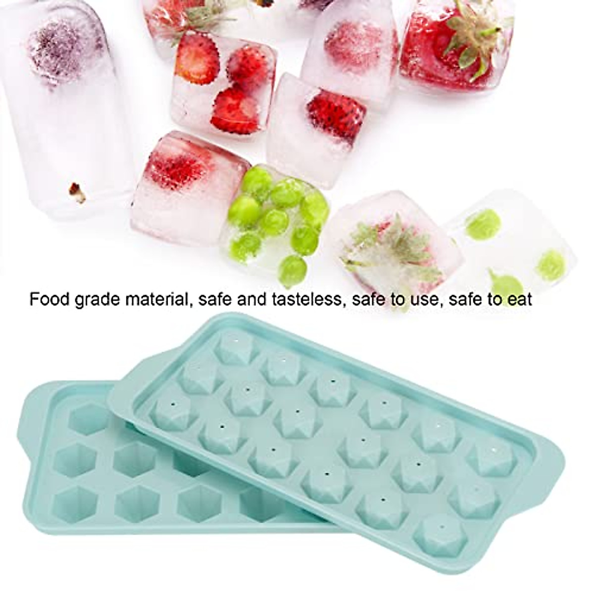 Ice Cube Mold Ice Cube Tray Easy Demoulding Ice Cube Mold Food Grade PP Ice Cube Maker with Lid Cute Ice Cube Tray for Refrigerator Diamond 18 Grids Blue (Diamond 18 grids - blue)