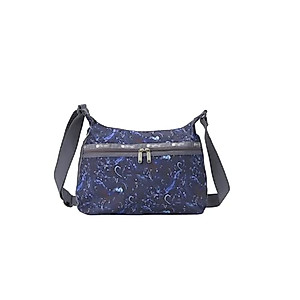 LeSportsac Venus Rising Large Hobo Crossbody Bag, Style 3710/Color E451, Ethereal Outer Space Graphic, Purple, Aqua & Pink Abstract Hearts, Stars & Comets, Celestial Goddess of Love, Large Carryall