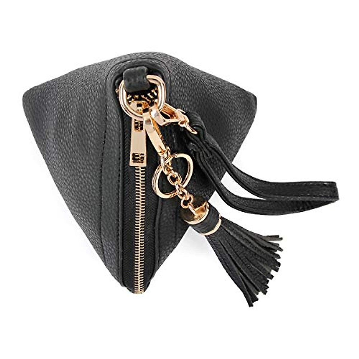 Triangle Vegan Leather Wristlet Clutch Purse Handbag - Pyramid Evening Cocktail Pouch Wallet Detachable Strap & Tassel Charm (Black) One Size