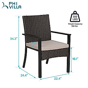 PHI VILLA Outdoor Wicker Chairs Set of 2, Rattan Covered Metal Armchairs with Removable Cushion, Heavy Duty Furniture Set for Patio, Deck, Porch, Yard