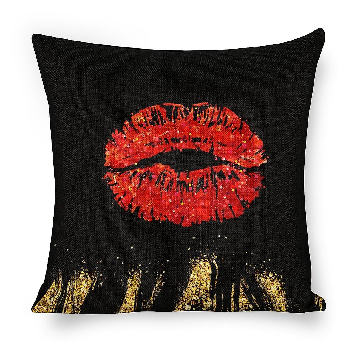 JOJOART Red Glitter Mouth Throw Pillow Covers 18×18 Pillowcases Set of 1 Sexy Kiss Lips Linen Decorative Square Pillow Case Cushion Covers Standard Size for Sofa Couch Outdoor Bed Pillow Protectors