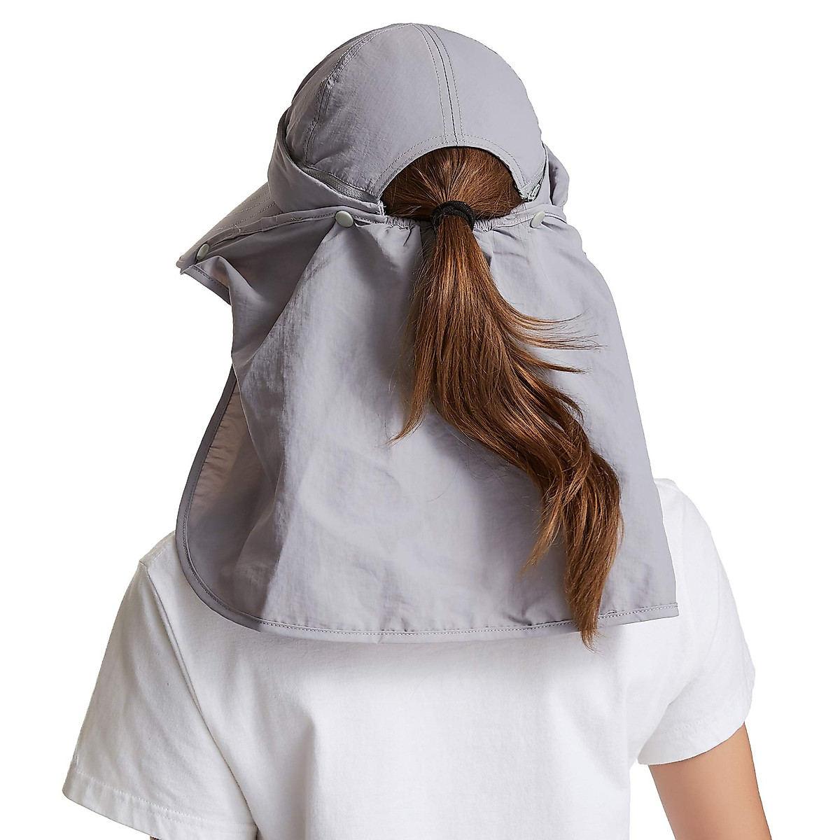 icolor Women Sun Cap Finshing Hats UPF+50 Detachable Face Mask Neck Flap Visor Wide Brim Sun Protection Hiking Hats Light Gray