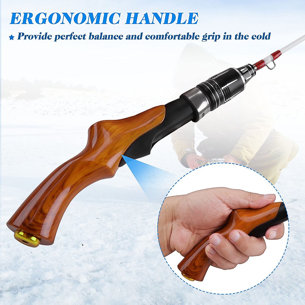 Ice Fishing Rod, 23" Ultralight Ice Spinning Rods Sensitive Ice Fishing Pole Winter Ice Fishing Gear for Walleye Perch Panfish Bluegill