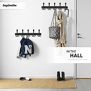 SAYONEYES Black Coat Rack Wall Mount with 5 Tri Hooks for Hanging – 16 Inch Heavy Duty Stainless Steel Rustic Coat Rack Wall Mount – Hat Rack, Hanger, Clothes, Jacket Hooks Wall Mount – 1 Pack