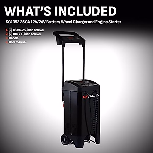 Schumacher SC1352 250A 12V/24V Wheeled Battery Charger and Jump Starter – For Car, SUV, Truck, and Boat – Fully Automatic – 40A and 20A Boost Modes – Battery and Alternator Tester
