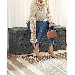 SONGMICS Ottoman Storage Bench, 35 Gal. Folding Chest with Breathable Linen-Look Fabric, Holds 660 lb, for Entryway, Living Room, Bedroom, Dark Gray ULSF077G04