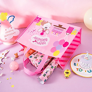 WRAPAHOLIC Large Reusable Birthday Gift Bag with Handles - 10 x 5 x 13 inch - Adorable Corgi Dog Happy Birthday