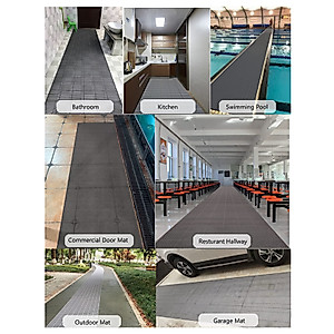 tonchean Non-Slip Drainage Floor Mat 3x12 Ft Commercial Wet Area Mats for Indoor Outdoor PVC Kitchen Anti-Fatigue Drainage Matting Restaurant Bar Flooring Mat with Holes for Swimming Pool Shower Grey