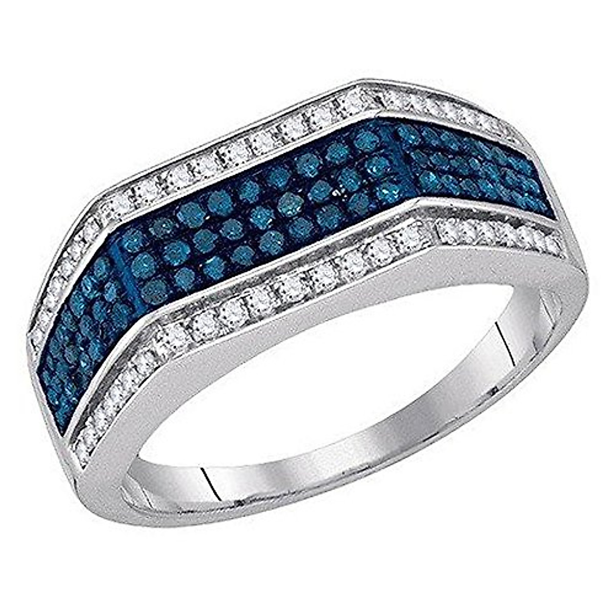 Dazzlingrock Collection 0.80 Carat (Cttw) 10K White and Blue Diamond Micropave Cocktail Ring 3/4 CT, White Gold, Size 9