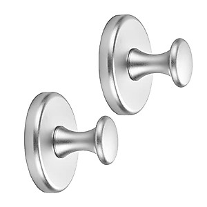 Bathroom Towel Hooks ,Aluminum Coat Robe Hangers,Tape or Screw Install, Heavy Duty Wall Hooks, Wall Mounted Shower Hooks for Clothes Hanging Bathroom Kitchen，2 Packs-Silver Matte Finish