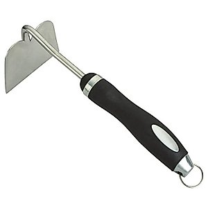 Edward Tools Hand Hoe Garden Tool - Heavy Duty Stainless Steel with Polished Blade - Bendproof Design for Heavier Soil - Ergonomic Rubber Handle - Great for Weeding or Moving Soil