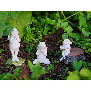 Top Collection Miniature Fairy Garden & Terrarium Yoga Bunny in Seated Namaste Pose Statue, Small, Cream