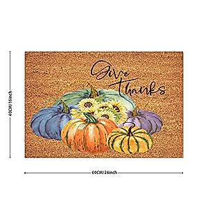 Coir Door Mat with Non-Slip Backing Give Thanks Front Door Rug 16x24in Fall Pumpkins Sunflowers Funny Entryway Rug Outdoor - Front Door Entryway Mats