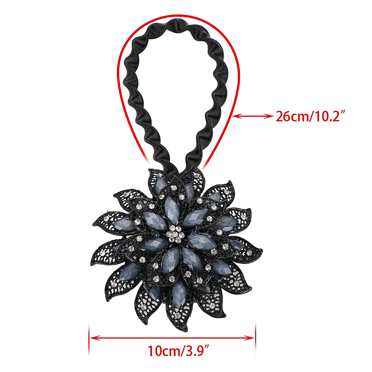 Sumnacon 2 Pcs Crystal Curtain Magnetic Tiebacks - Decorative Big Flower Curtain Clips Buckle with Stretchy Wire Rope, Sparkling Drapery Holdsbacks for Home Office Decor, Black