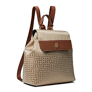 Tommy Hilfiger Camilla II Flap Backpack-Square Monogram Jacquard Khaki Tonal One Size