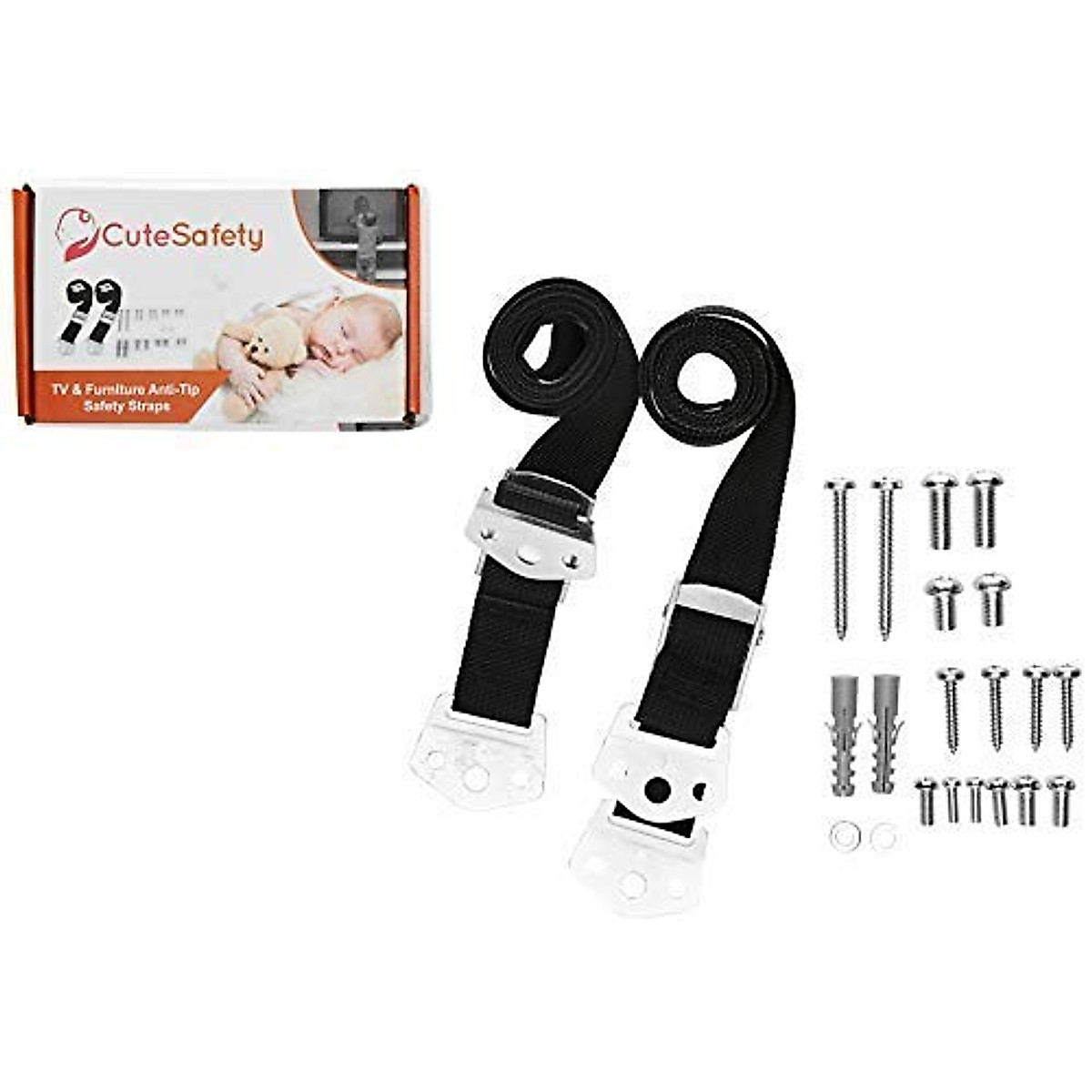 Tv Safety Straps - Furniture Anchors to Wall - Anti Tip Baby Proofing Strap for Flat Screen - Anti-tip Prevention - Babyproof Anchor to Secure Stand, Dresser, Cabinet, Shelves - Pack of 2